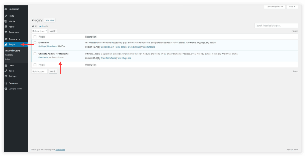 How to Activate the Ultimate Addons for Elementor license?