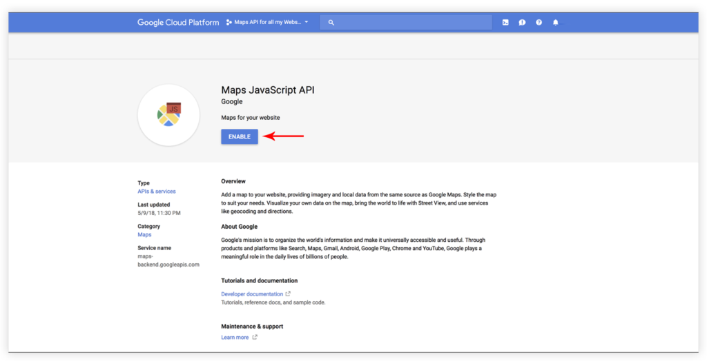 How to create Google API key in Google Maps Widget of UAE?