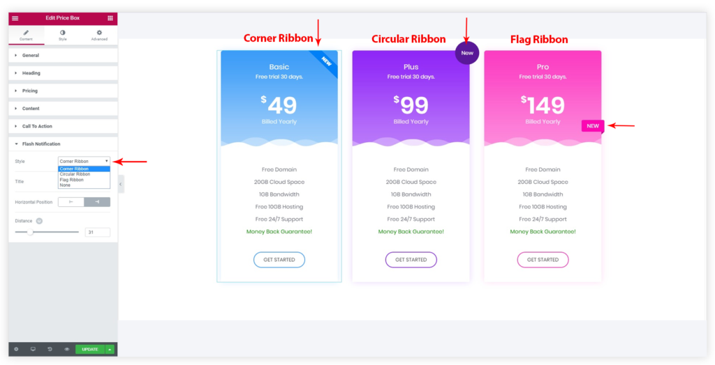 Different Ribbon styles for Price Box