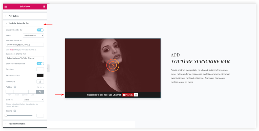 How to Display YouTube Subscribe Bar for Video?