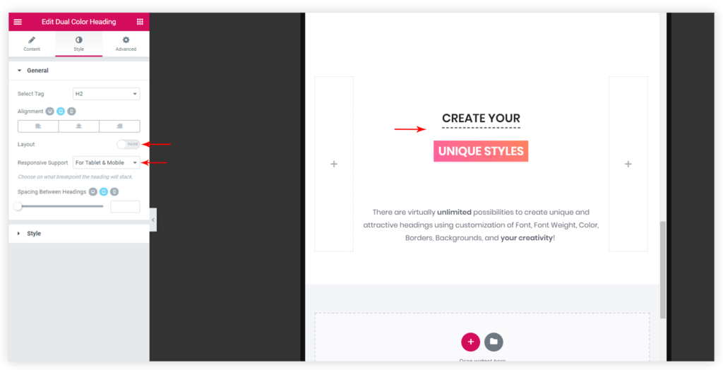 Dual Color Heading Widget