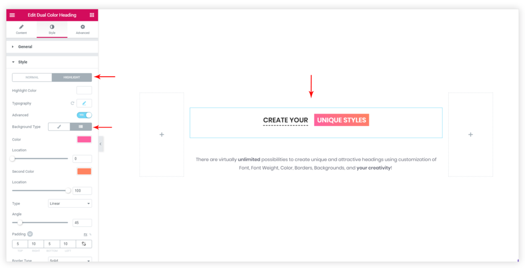 Dual Color Heading Widget