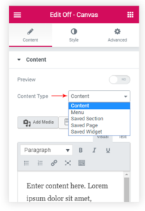 Off-Canvas Widget